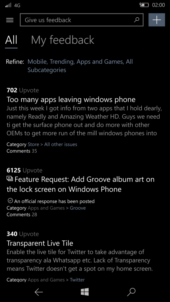 Feedback hub gets UI overhaul with build 15055, adds new features