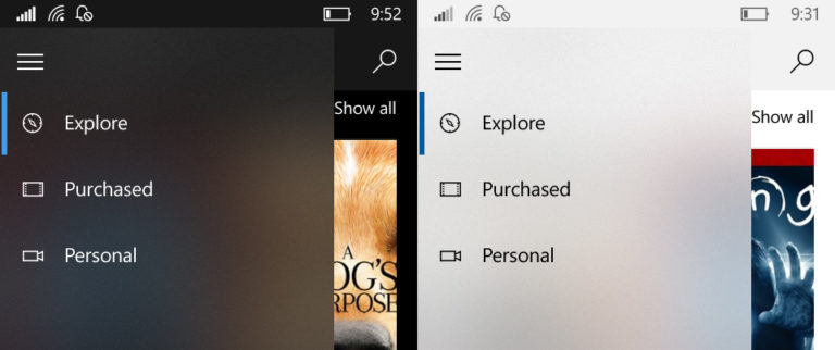 Movies & TV app updated with Fluent Design on Windows 10 Mobile