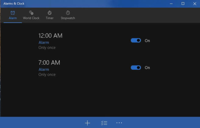 Alarms & Clock updated on Windows 10 with new animations
