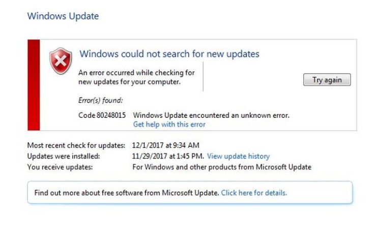 How to fix update error 80248015 on Windows 7