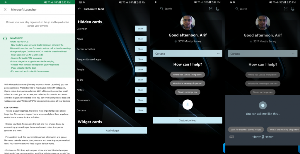 Microsoft Launcher Beta version now updated with Cortana Integration ...