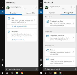 Cortana's Notebook new look is now available for everyone on Windows 10
