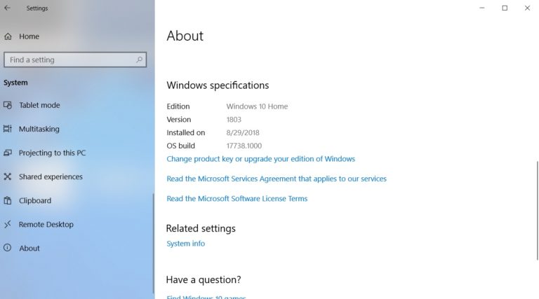 Windows 10 October 2018 Update minimum system requirements