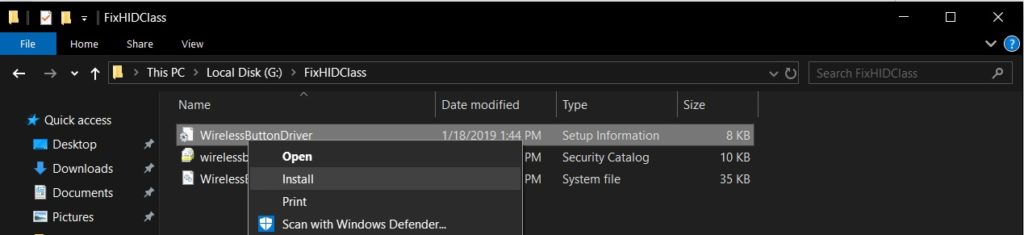 HP HIDClass fails to install with error 0x800703e3 on Windows 10