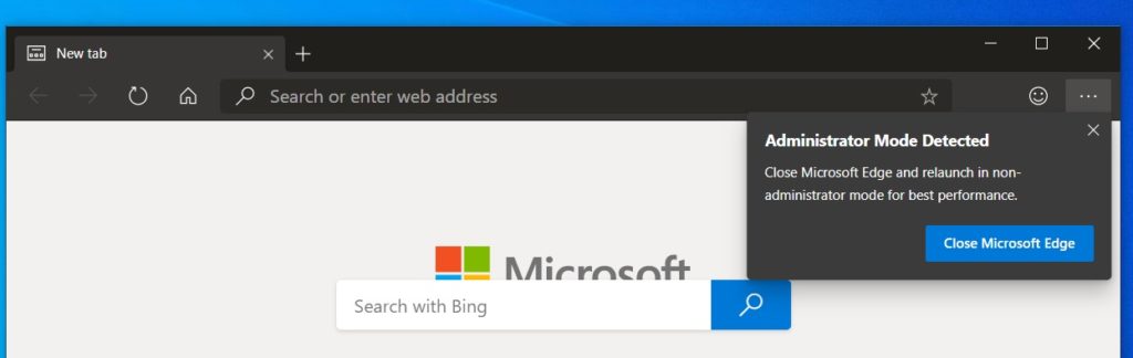 Chromium-based Edge for Windows 10 to warn users in administrator mode