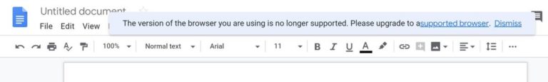 Notification says Google Docs is not supported in Microsoft Chromium Edge