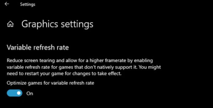 Windows 10 version 1903 adds variable refresh rate settings for games