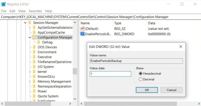 How To Enable Automatic Registry Backup In Windows 10