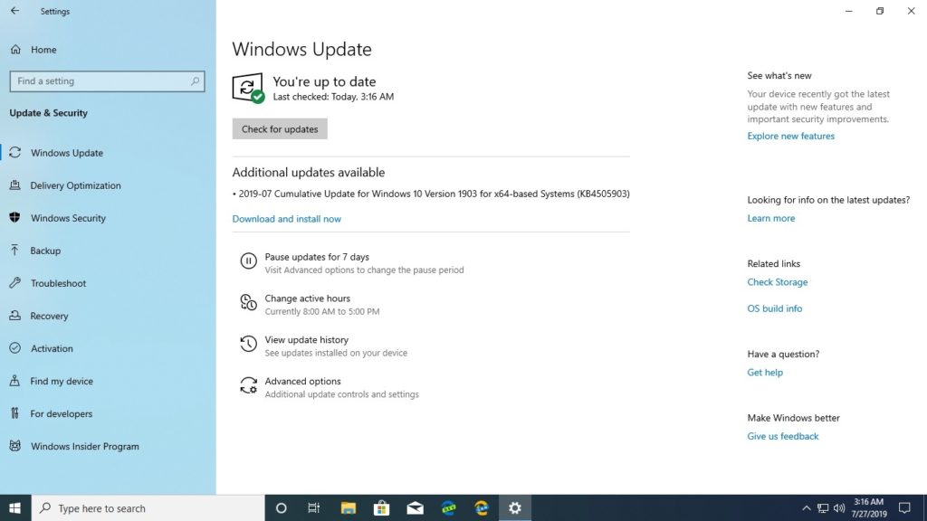 Direct Download links for Windows 10 KB4505903 (Build 18362.267)