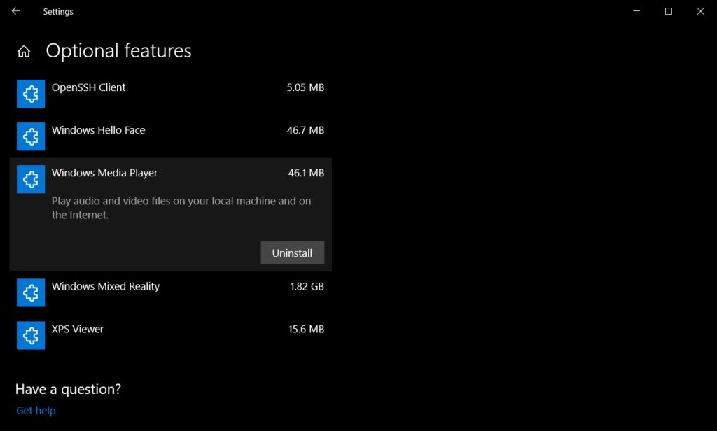 Windows 10 20H1 to improve Optional Features settings page