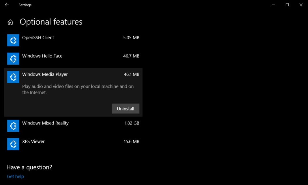 Windows 10 20H1 to improve Optional Features settings page