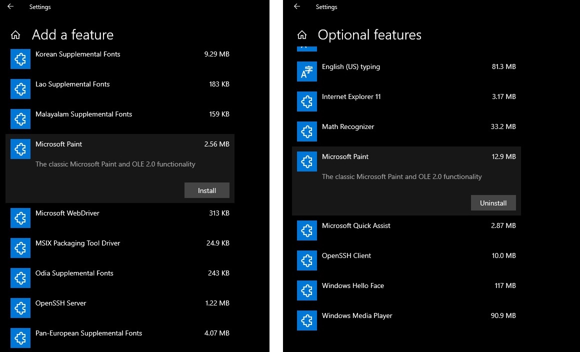 Microsoft adds Paint placeholder to Windows 10 Optional Features Microsoft adds Paint placeholder to Windows 10 Optional Features