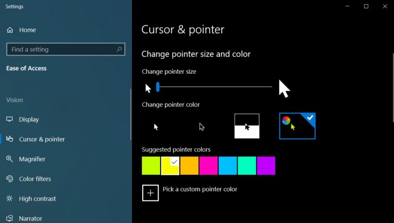 Windows 10 v1903 adds a new setting to customize mouse pointer