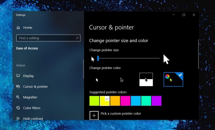 Windows 10 v1903 adds a new setting to customize mouse pointer