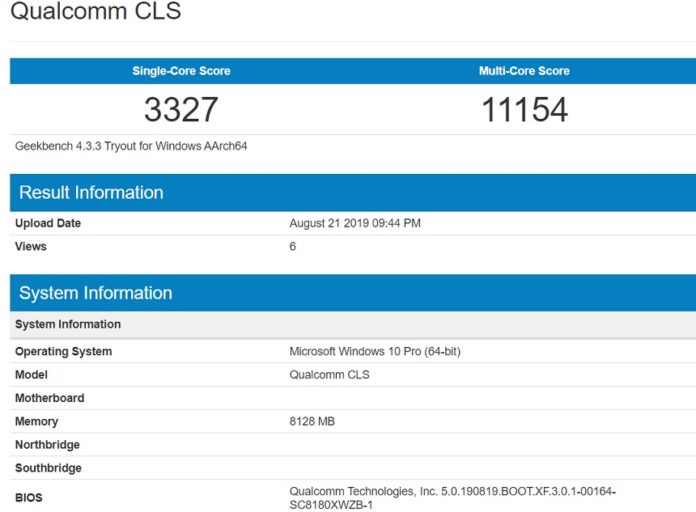Benchmark of Snapdragon 8cx for Windows 10 revealed