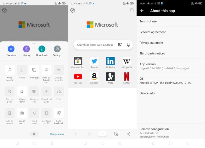 Microsoft Edge (beta) on Android is getting redesigned toolbar
