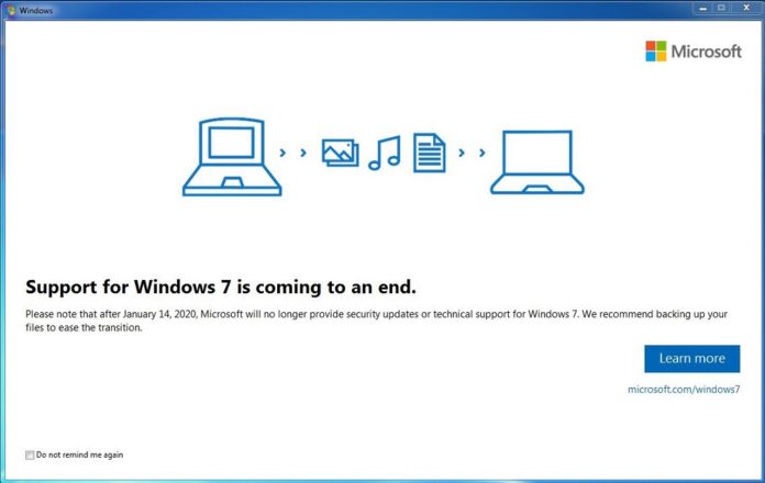 Microsoft issues upgrade reminder notification on Windows 7