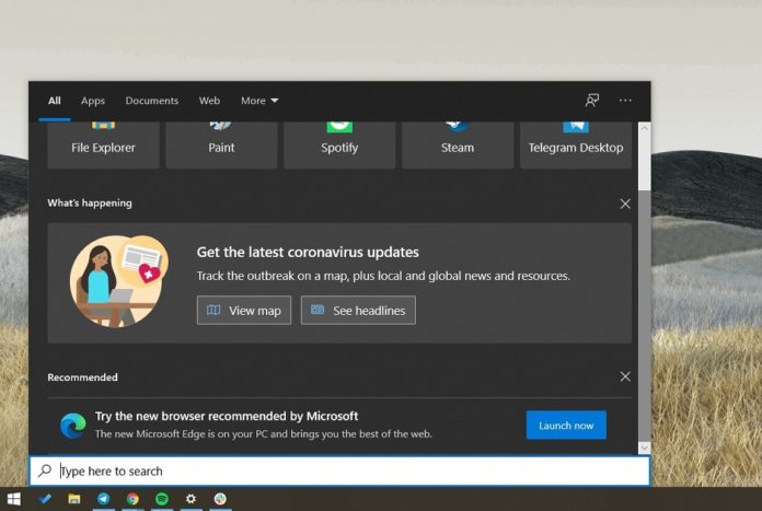Windows 10 Search is now recommending users to launch Edge