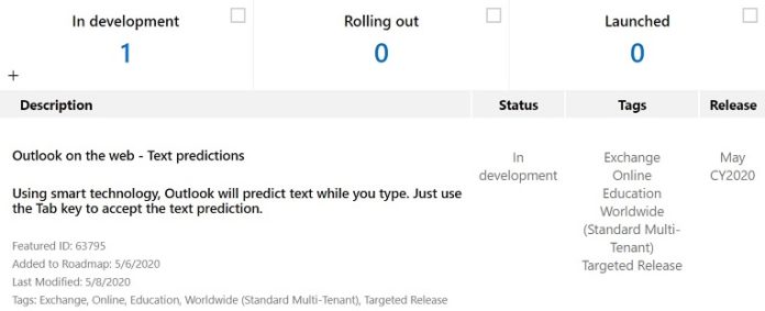Microsoft's Outlook Web is getting text predictions feature