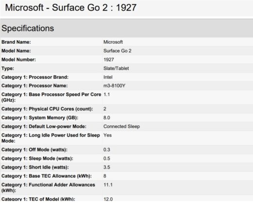 Surface Go 2 key specs confirmed in latest certification