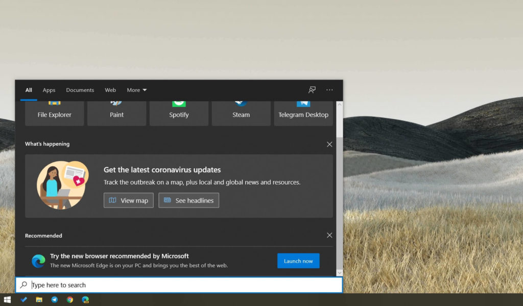 Windows 10 Search is now recommending users to launch Edge
