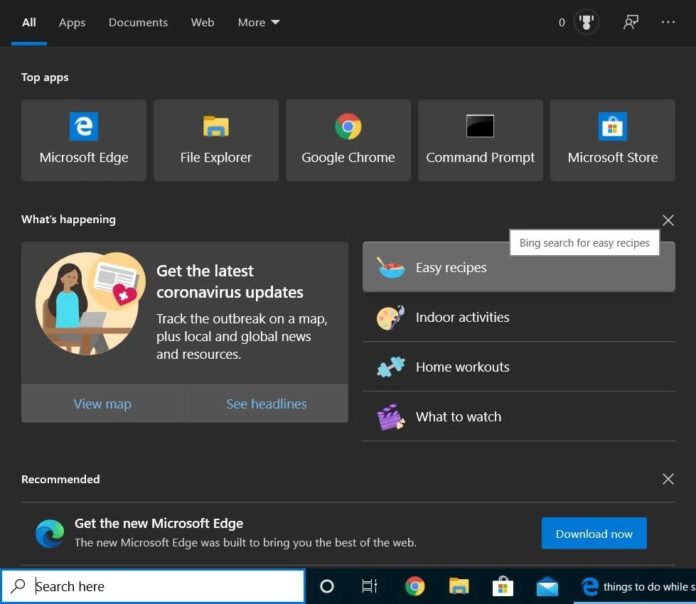 Microsoft experiment adds Bing keywords to Windows 10 Search