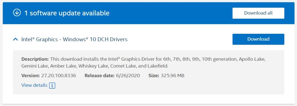 Intel Graphics driver v27.20.100.8336 released for Windows 10