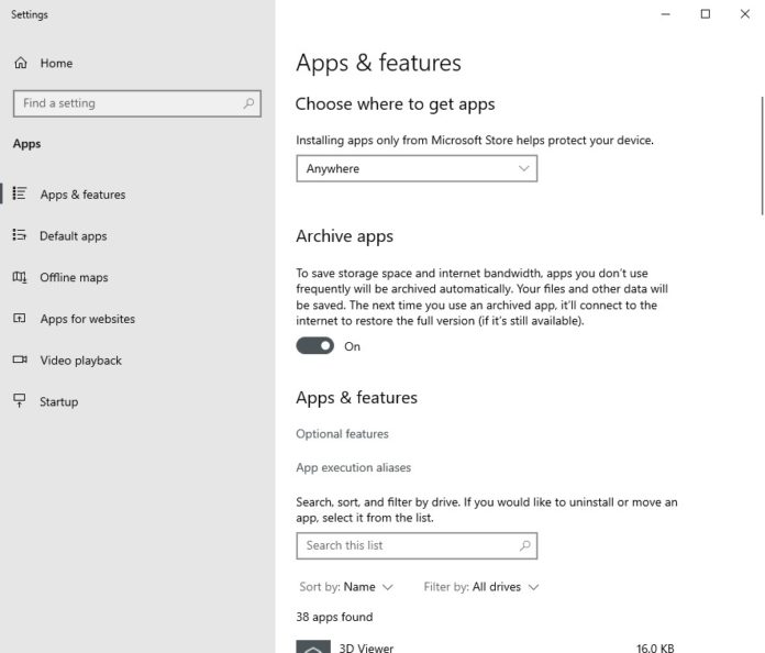 First look at new iPhone-like Archive Apps feature of Windows 10