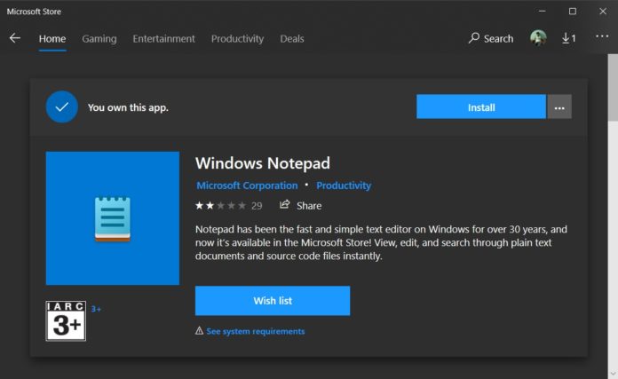 Windows 10 Notepad could still become store-updatable, separate app