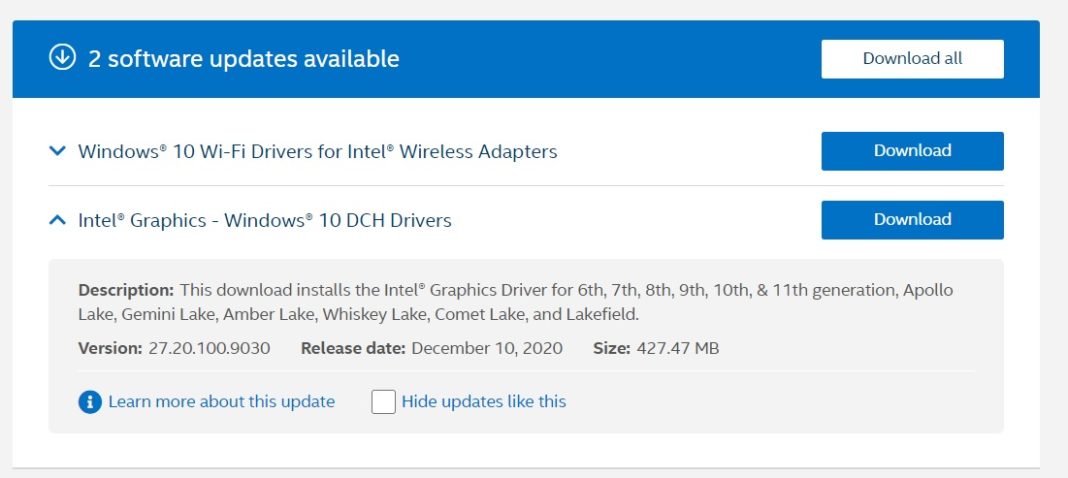 Intel December 2020 graphics driver update for Windows 10 fixes crashes