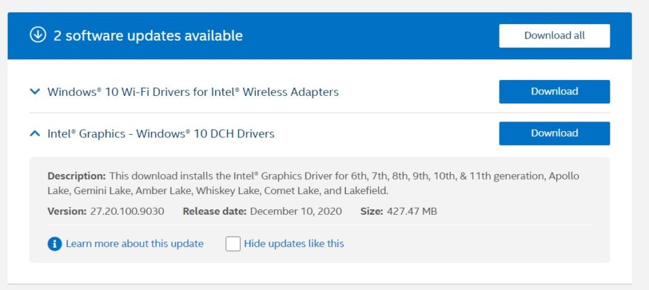 Intel December 2020 graphics driver update for Windows 10 fixes crashes