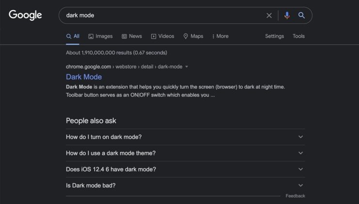 Google Search dark mode is rolling out with Windows 10 support