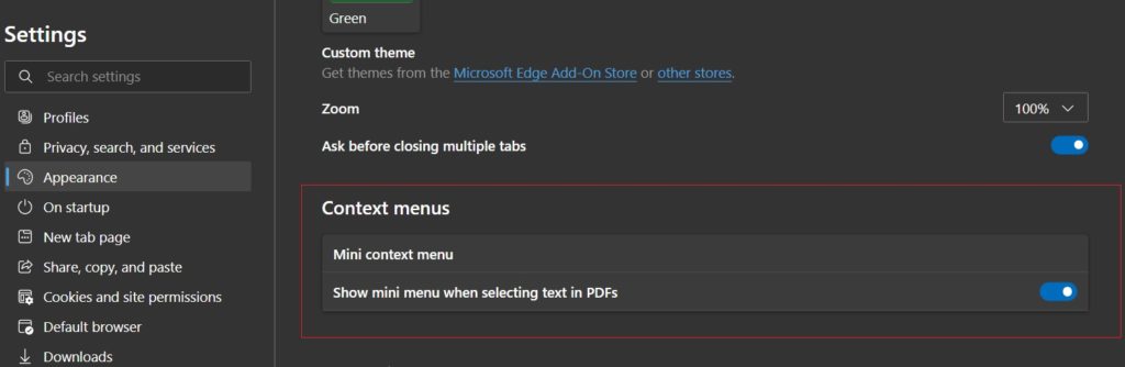 Microsoft Edge is getting a new mini context menu