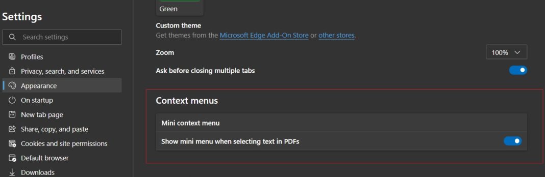 Microsoft Edge is getting a new mini context menu
