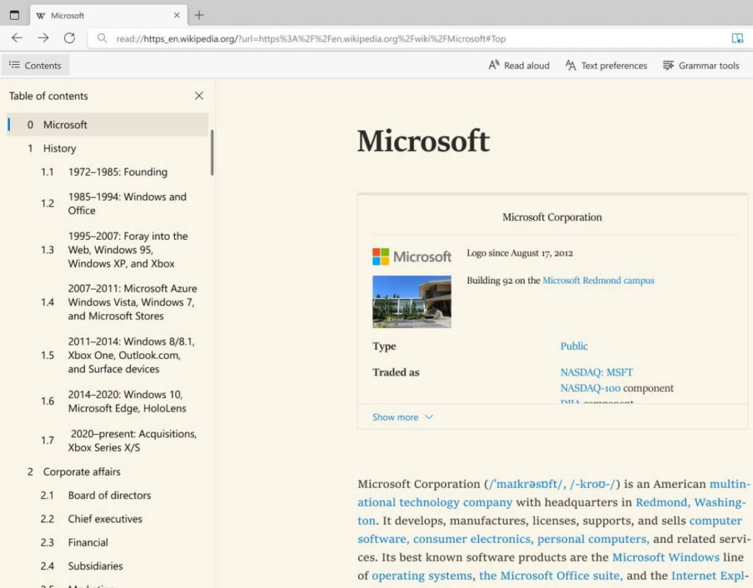 Microsoft Edge is getting a new immersive reader for Wikipedia