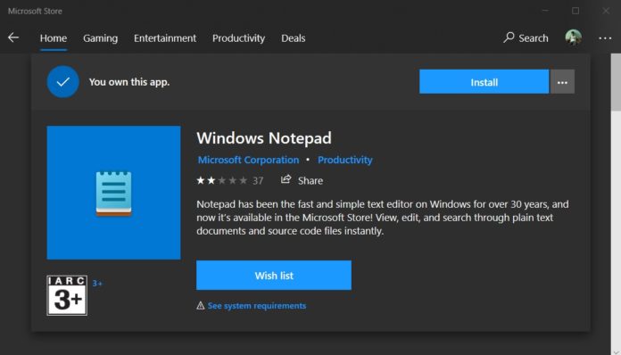 Windows 10 feature update makes Notepad a separate Store app