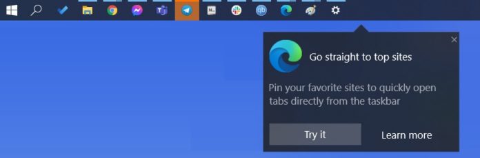 Windows 10 taskbar is now pushing Microsoft Edge web apps