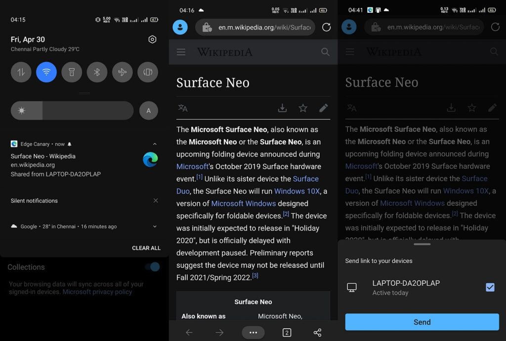 Microsoft Edge can now share tabs between Windows 10 and Android