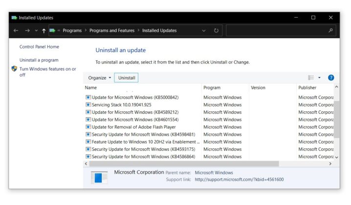 How to uninstall Windows 10 updates manually