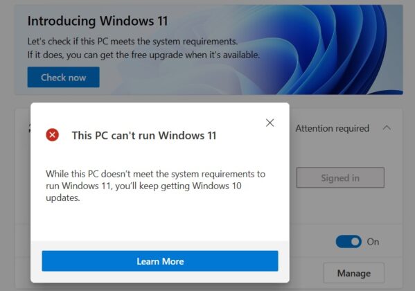 Microsoft tool incorrectly reports "This PC can't run Windows 11" error