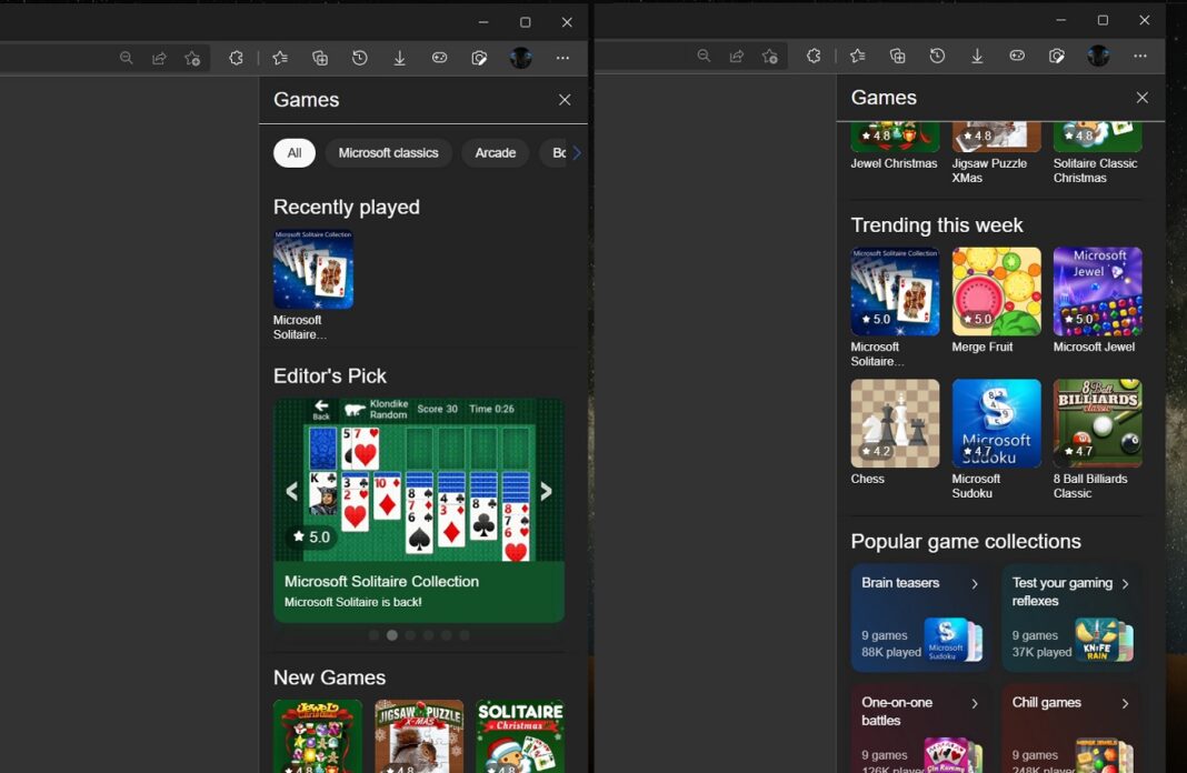 Microsoft Edge is now getting a new Games panel on Windows