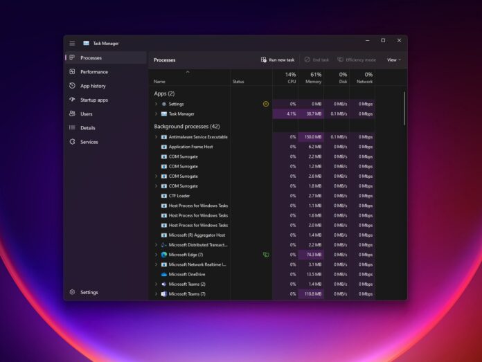 Closer look at Windows 11's upcoming Task Manager with colours, dark mode