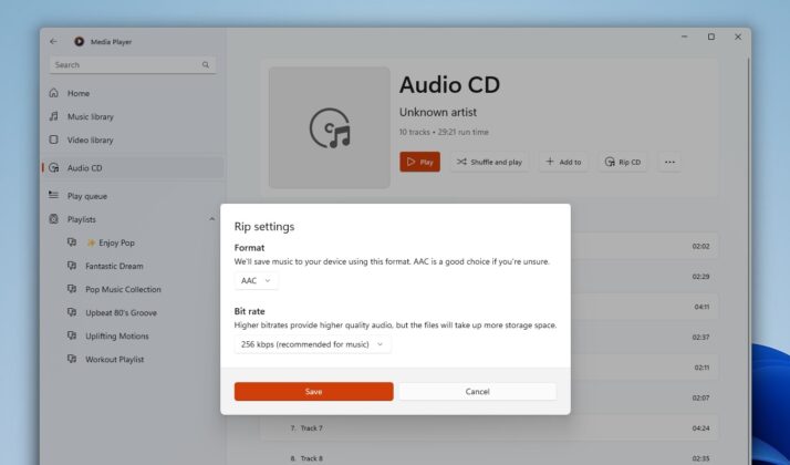 Windows 11 now lets you easily rip CD with new Media Player