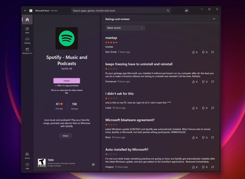 Spotify app is automatically getting installed on Windows 10 & Windows 11