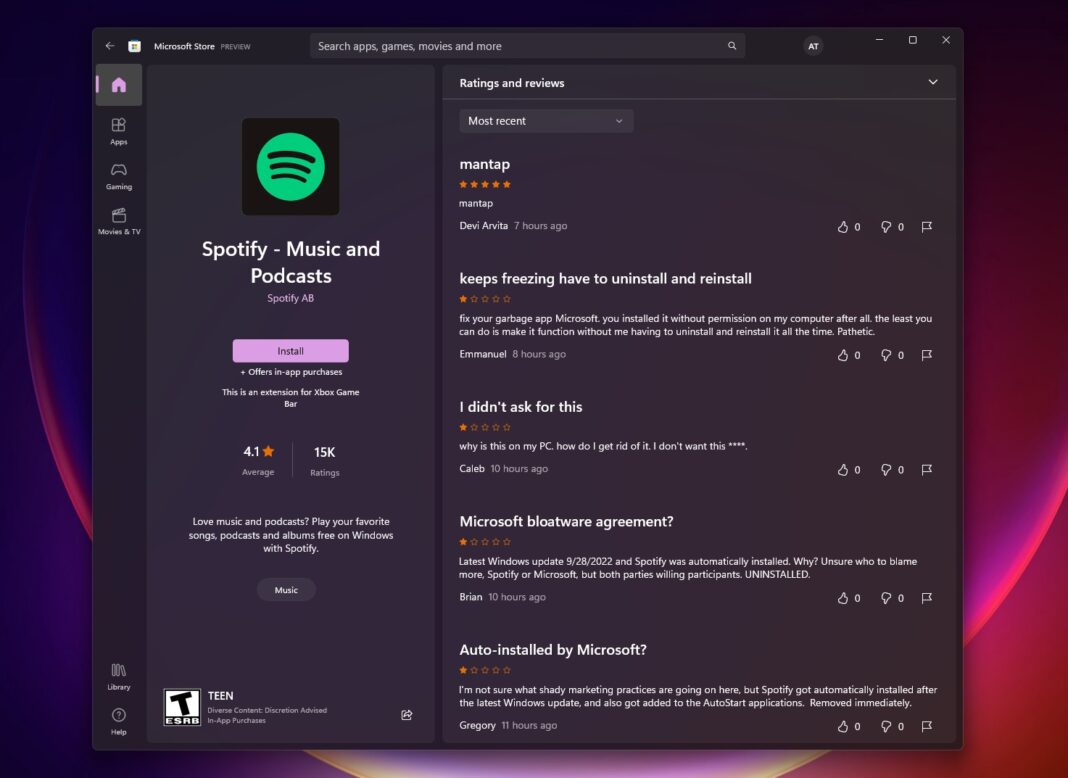 Spotify app is automatically getting installed on Windows 10 & Windows 11