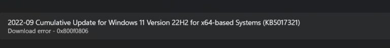 Windows 11 KB5017321 (22H2) fails with 0x800F0806, here's how to fix