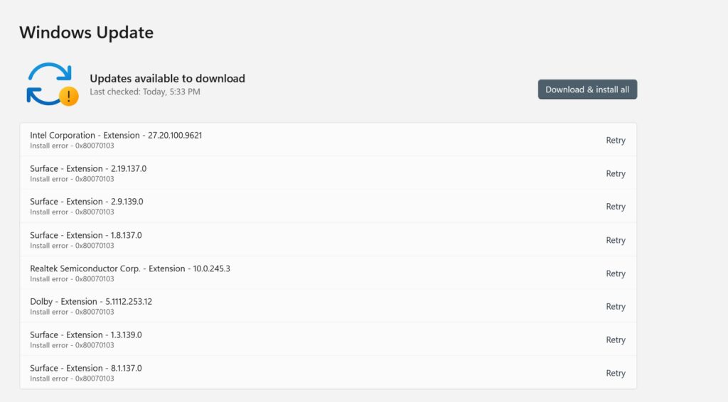 Microsoft confirms Windows 11 driver updates are failing with 0x80070103