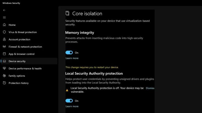 Windows 11 incorrectly warns Local Security Authority protection is off