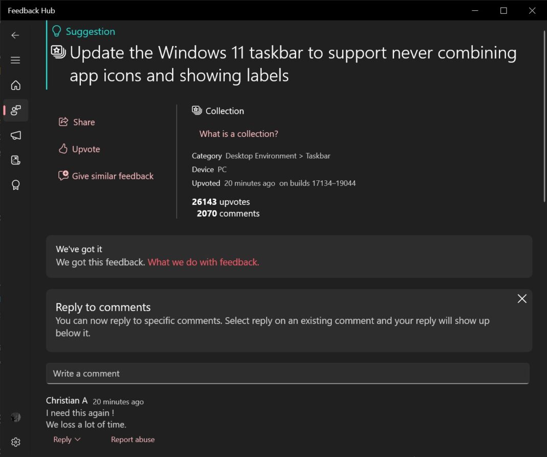 Windows 11's "Never Combine" taskbar icons feature is coming in the fall