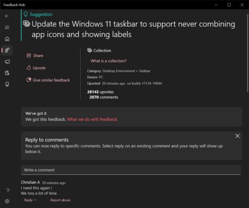 Windows 11's "Never Combine" taskbar icons feature is coming in the fall